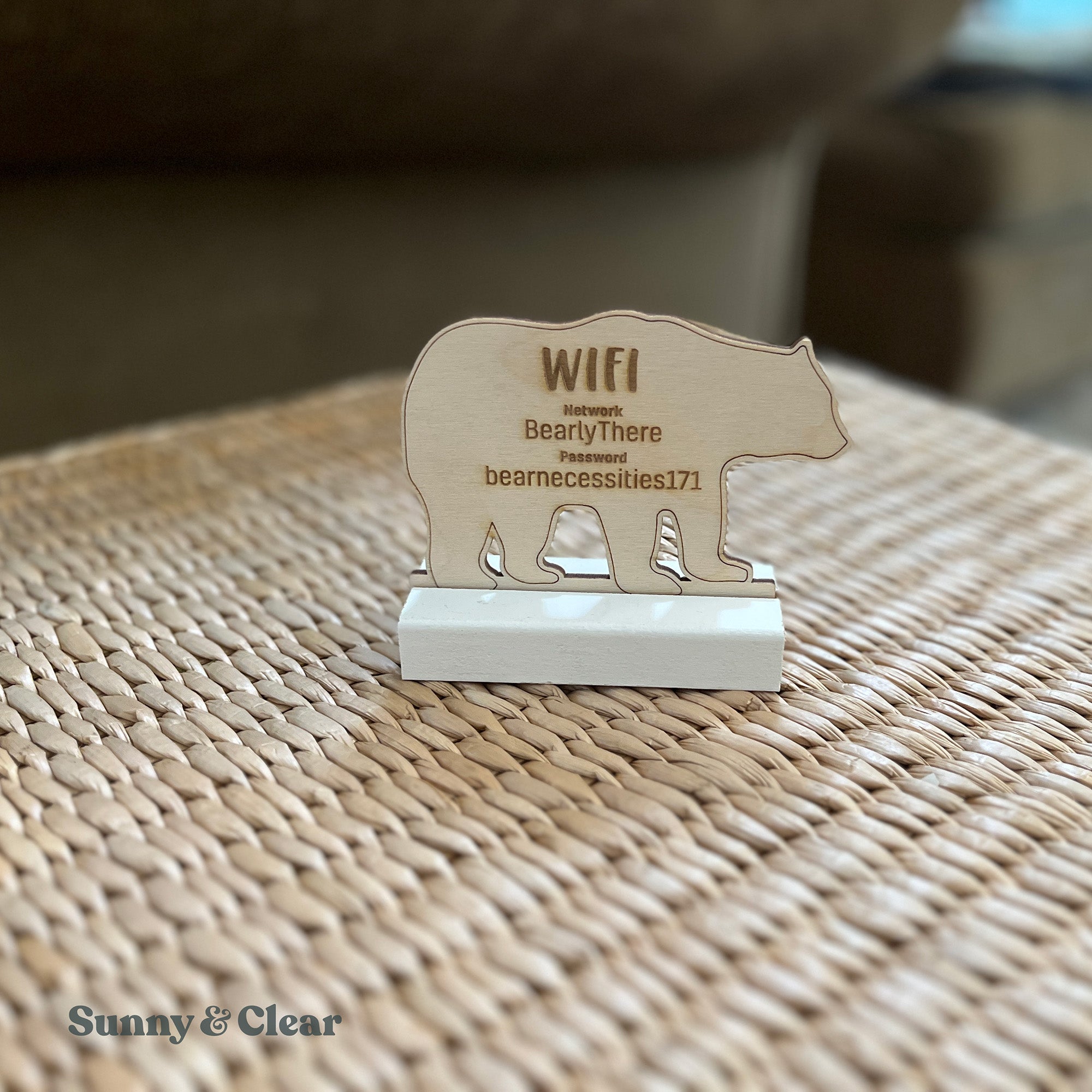 Bear Shape WiFi Password Sign, Wood – Sunny & Clear