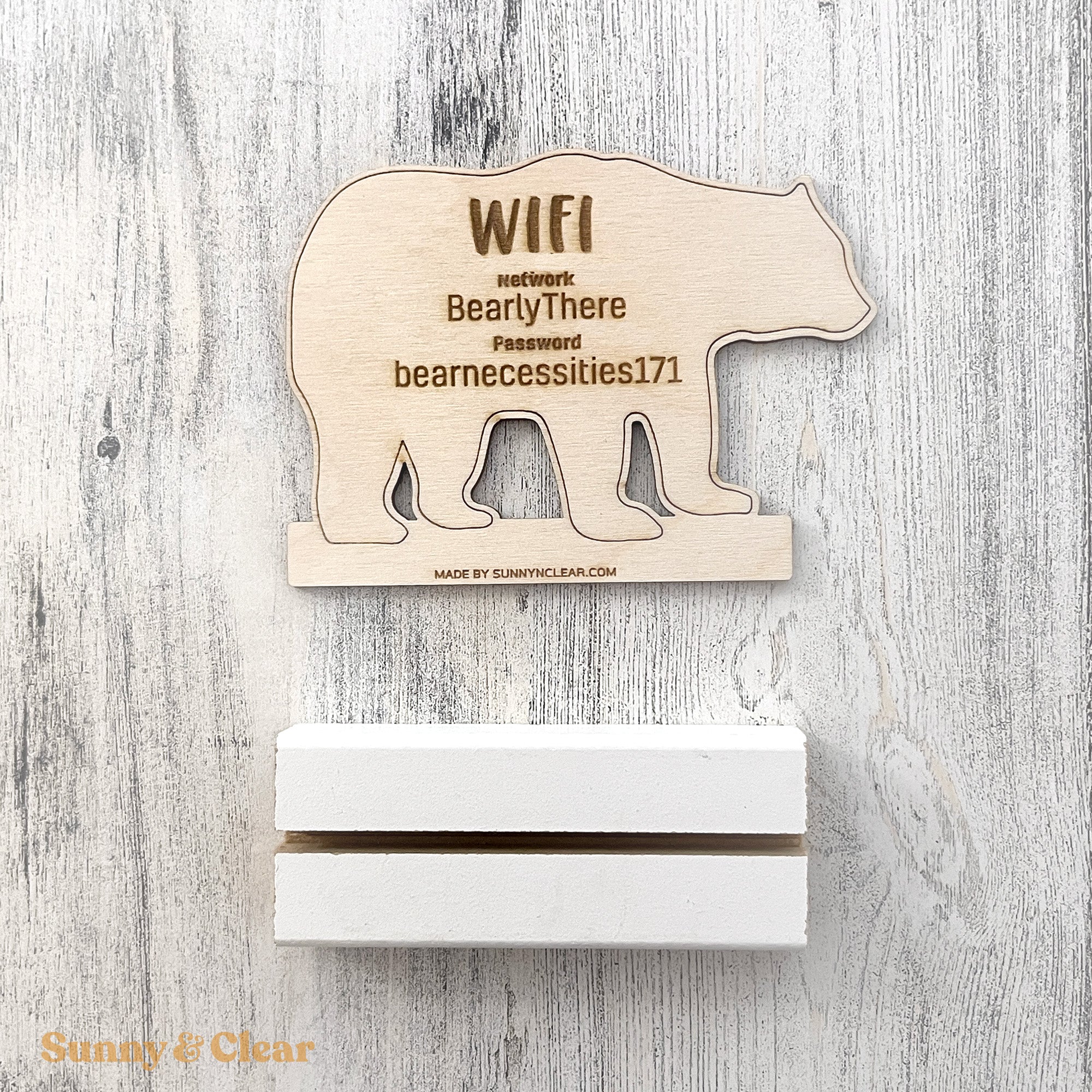 Bear Shape WiFi Password Sign, Wood – Sunny & Clear