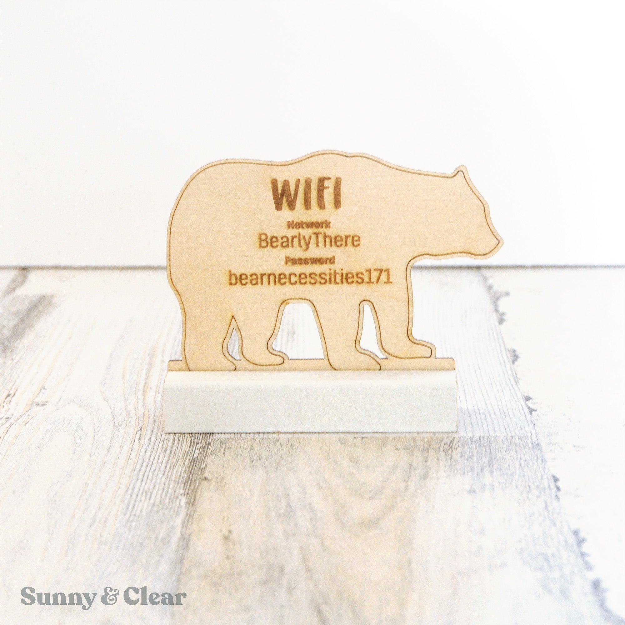 Bear Shape WiFi Password Sign, Wood – Sunny & Clear